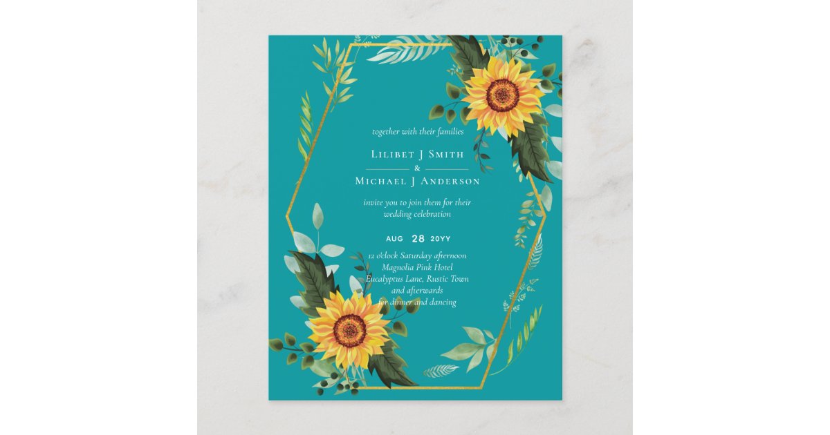 BUDGET Rustic Sunflowers Greenery Leaves Wedding Flyer | Zazzle