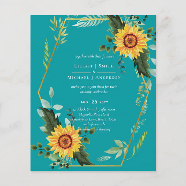 BUDGET Rustic Sunflowers Greenery Leaves Wedding Flyer | Zazzle
