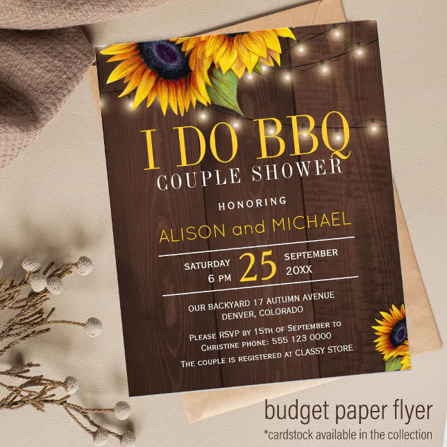 Budget rustic sunflowers I do bbq couple shower Flyer | Zazzle