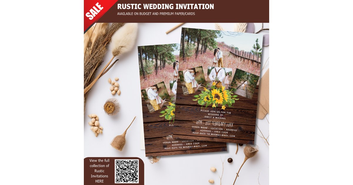 Budget Rustic Sunflowers Photo Western Wedding Postcard | Zazzle