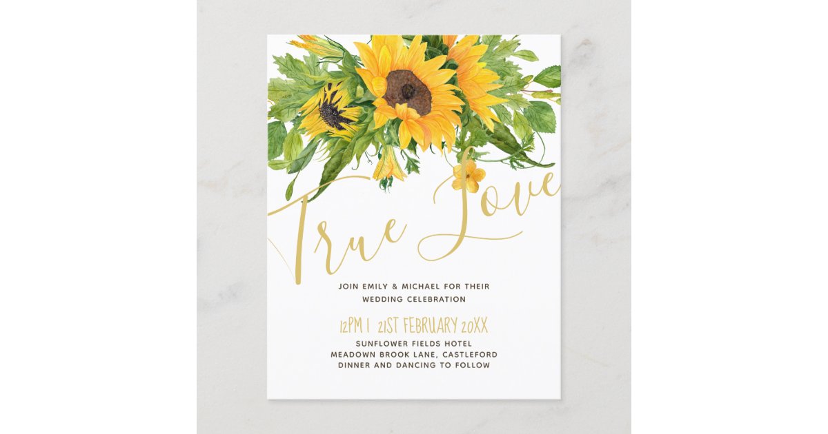 Budget Rustic Sunflowers Script Wedding Invitation | Zazzle