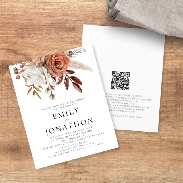 Budget Rustic Terracotta Florals QR Code Wedding | Zazzle