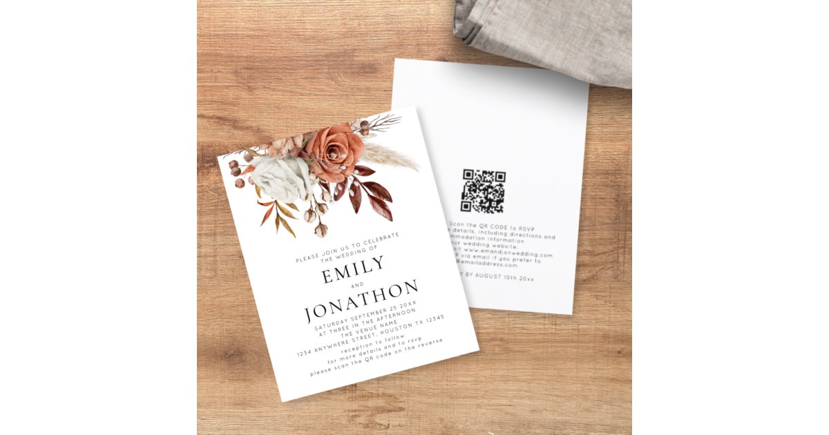 Budget Rustic Terracotta Florals QR Code Wedding | Zazzle
