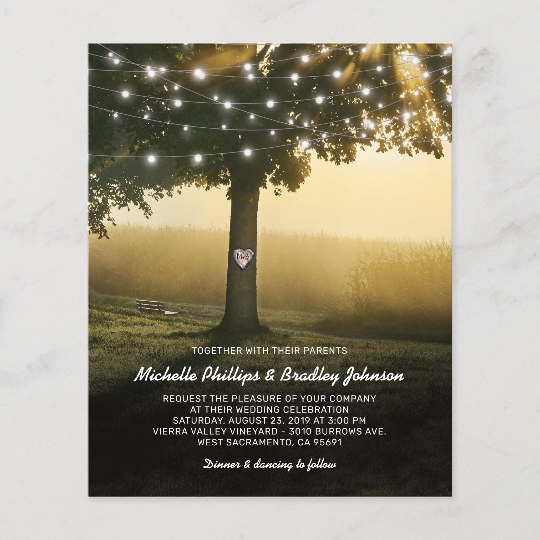 Budget Rustic Tree Lights Wedding Invitation | Zazzle
