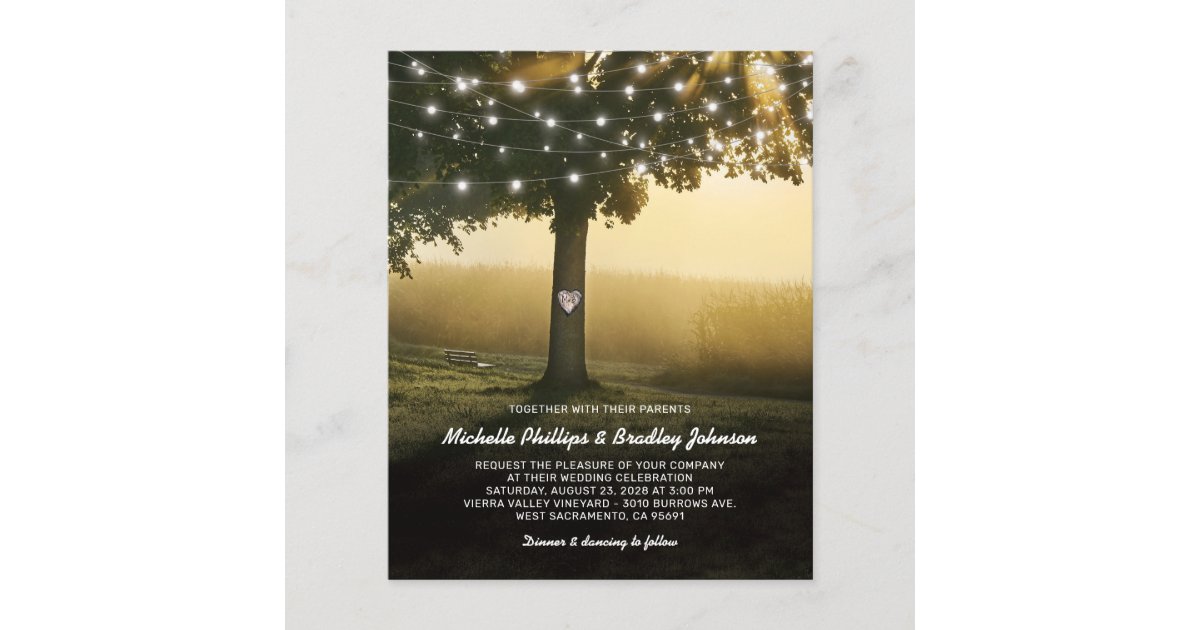 Budget Rustic Tree Lights Wedding Invitation | Zazzle