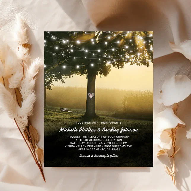 Budget Rustic Tree Lights Wedding Invitation | Zazzle