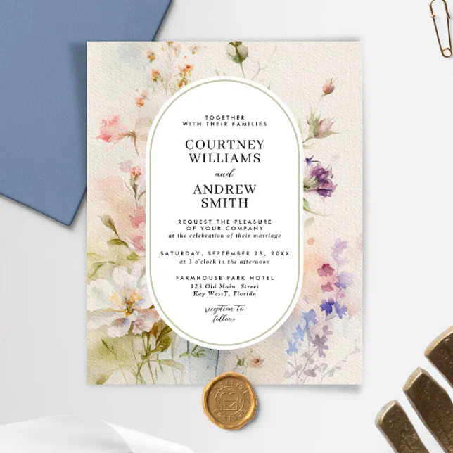 Budget Rustic Wildflowers Wedding Invitation | Zazzle