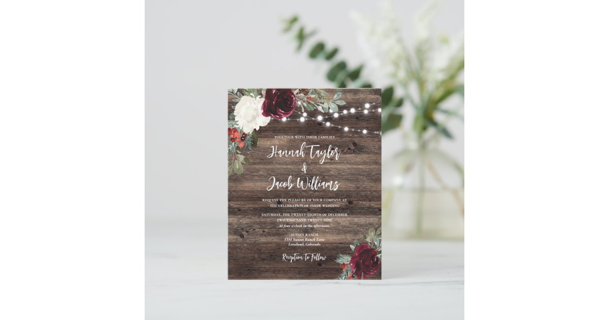 Budget Rustic Wood Christmas Wedding Invitation | Zazzle