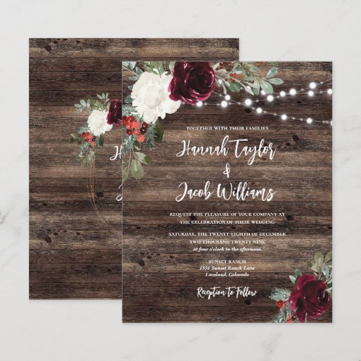 Budget Rustic Wood Christmas Wedding Invitation | Zazzle