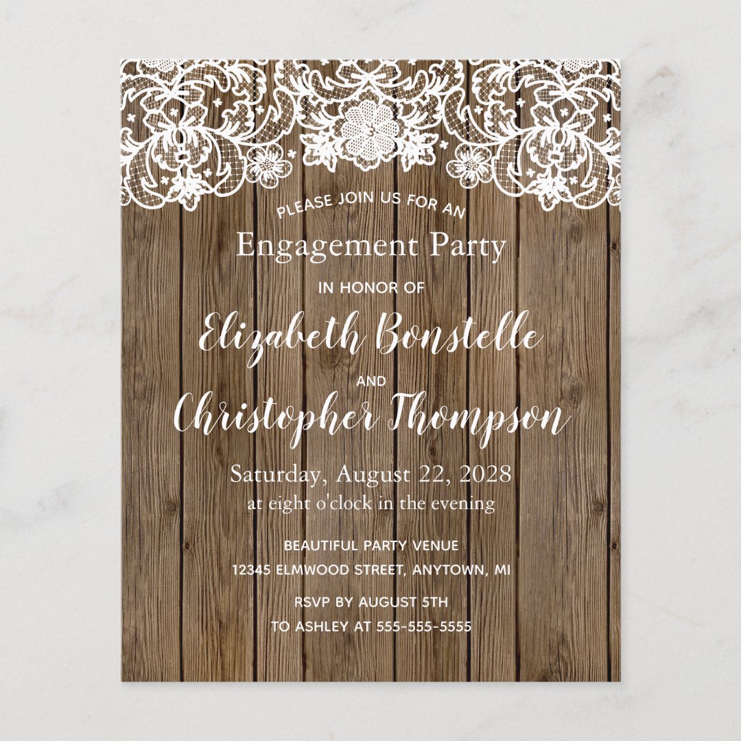 Budget Rustic Wood Engagement Party Invitation | Zazzle
