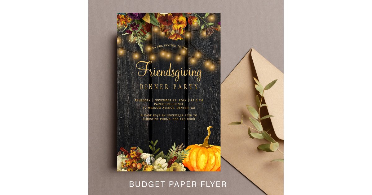 Budget rustic wood Friendsgiving dinner invitation Flyer | Zazzle