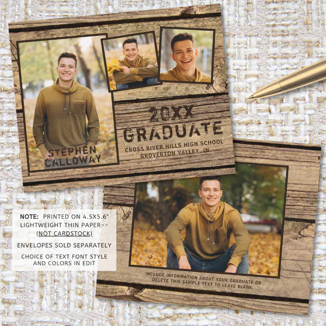 Budget Rustic Wood Graduation 4 Photo Announcement | Zazzle