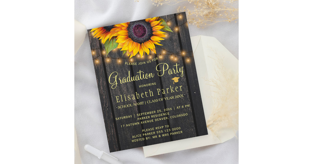 Budget rustic wood graduation party invitation | Zazzle