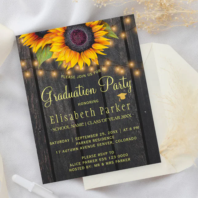 Budget rustic wood graduation party invitation | Zazzle