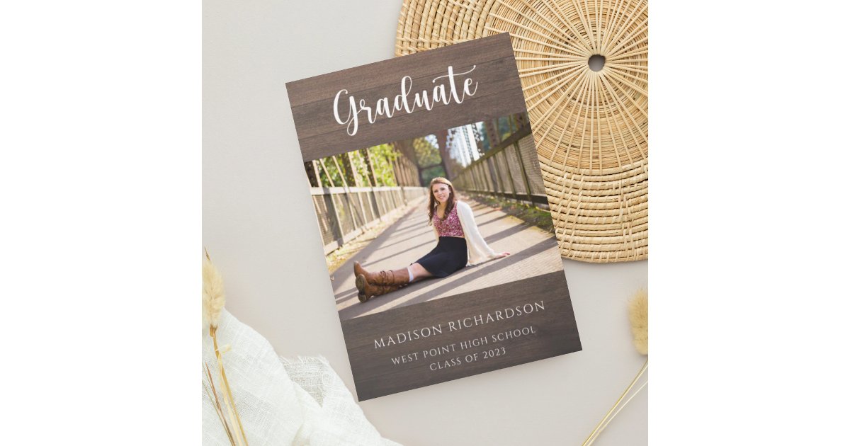 Budget Rustic Wood Grain Photo Graduation Invitation | Zazzle