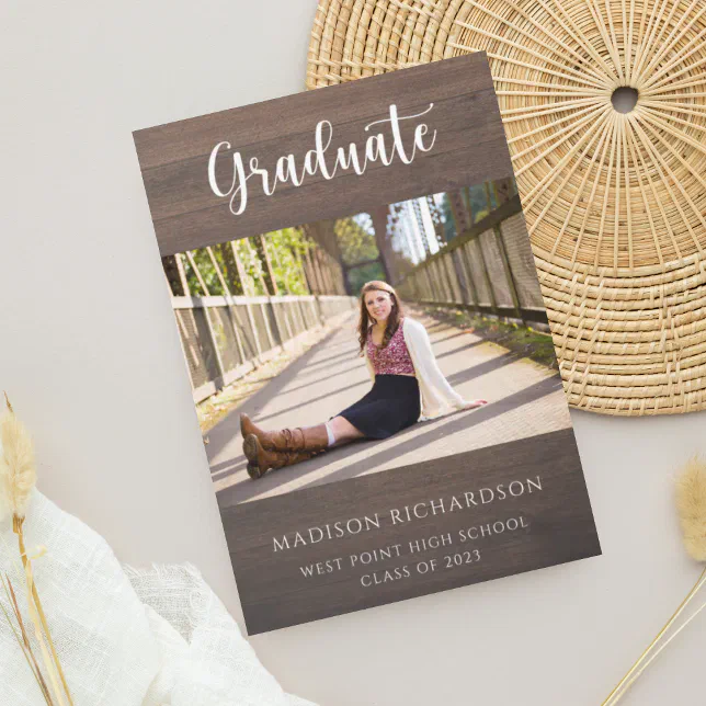 Budget Rustic Wood Grain Photo Graduation Invitation | Zazzle