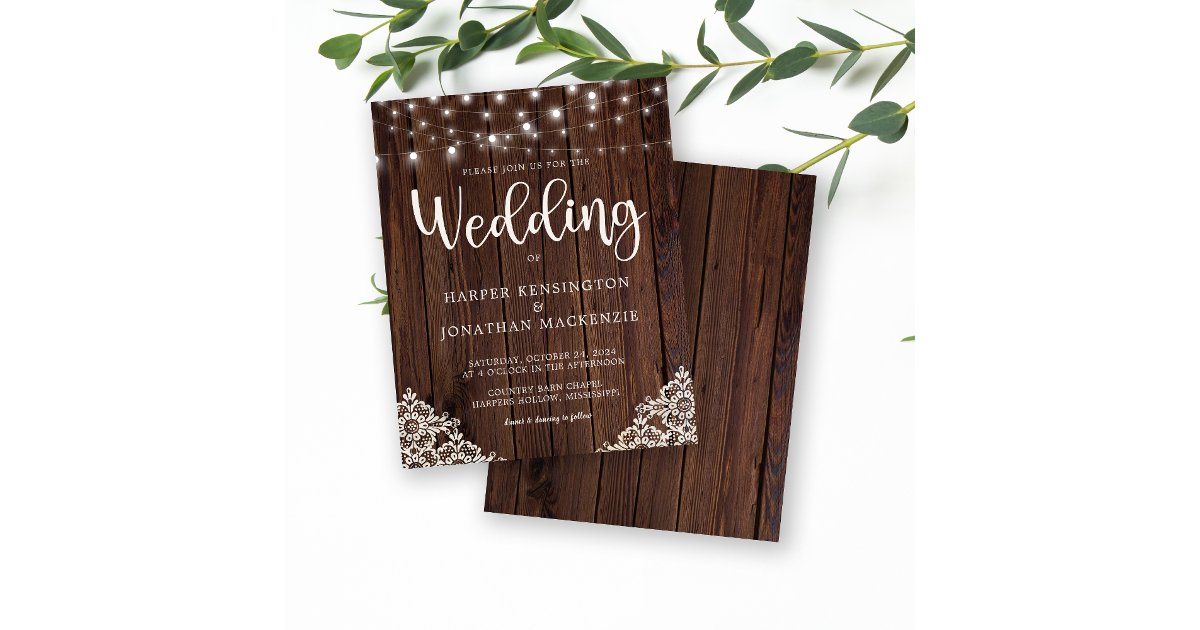 Budget Rustic Wood Lace String Lights Wedding | Zazzle