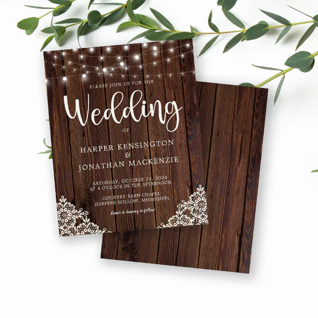 Budget Rustic Wood Lace String Lights Wedding | Zazzle