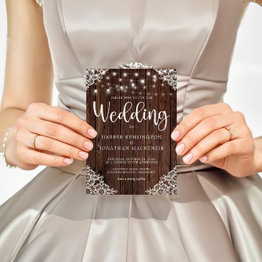 Budget Rustic Wood Lace String Lights Wedding | Zazzle