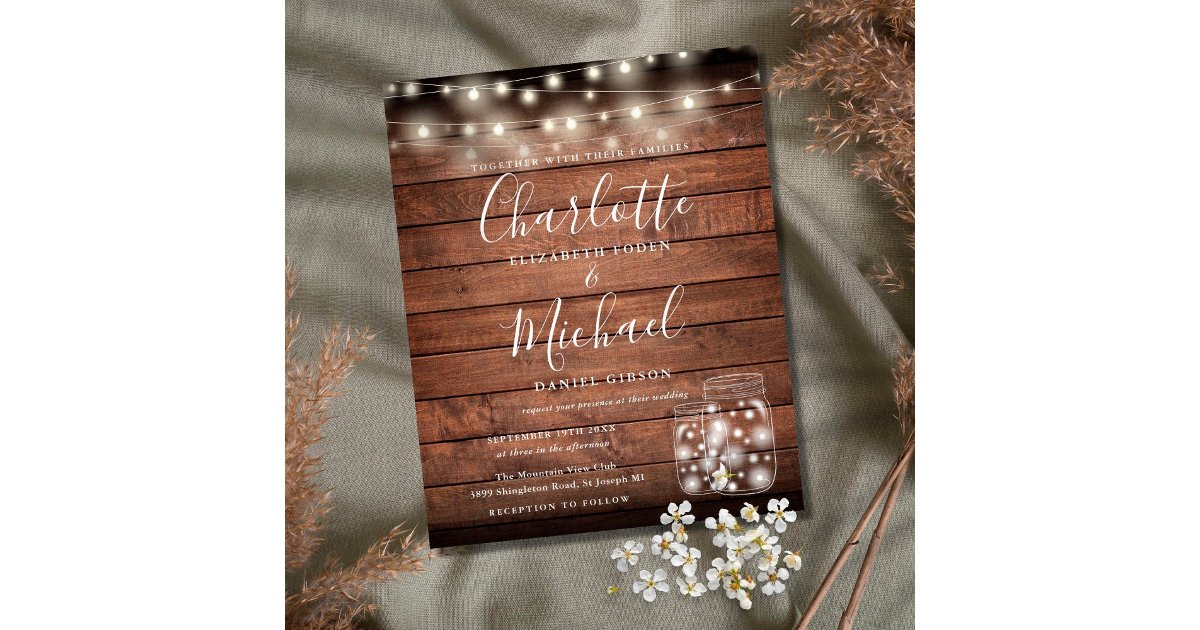 Budget Rustic Wood Mason Jars Wedding Invitation | Zazzle