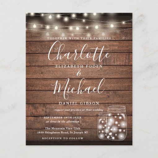 Budget Rustic Wood Mason Jars Wedding Invitation | Zazzle