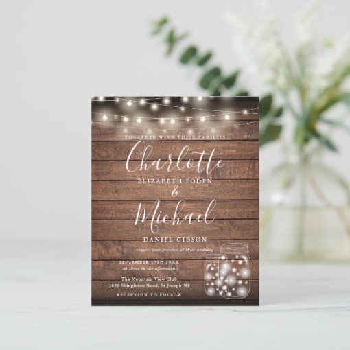 Budget Rustic Wood Mason Jars Wedding Invitation | Zazzle