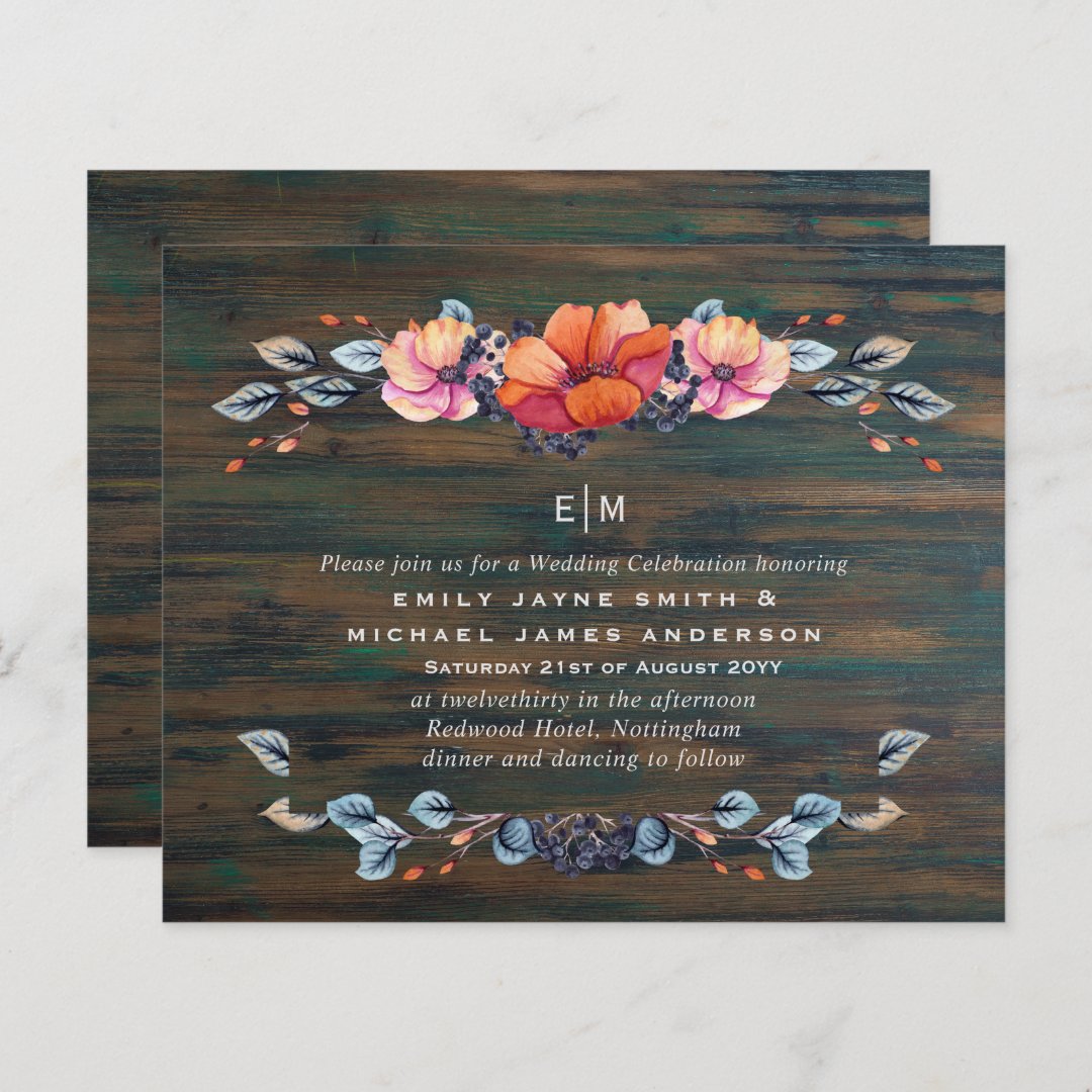 Budget Rustic Wood Orange Wedding Invites | Zazzle