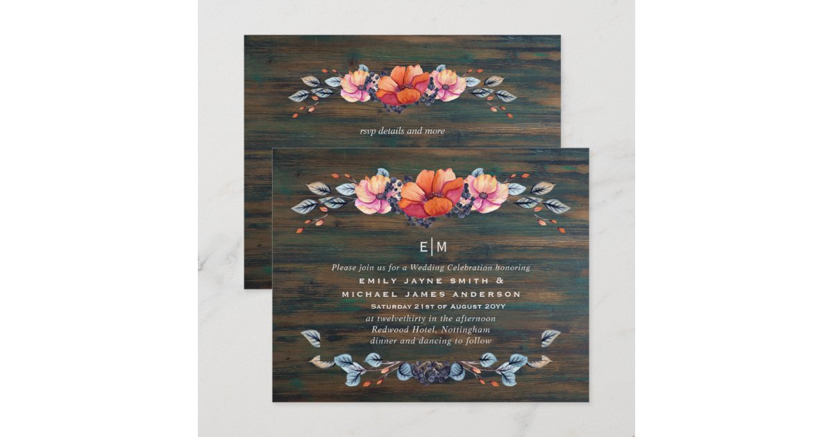 Budget Rustic Wood Orange Wedding Invites | Zazzle