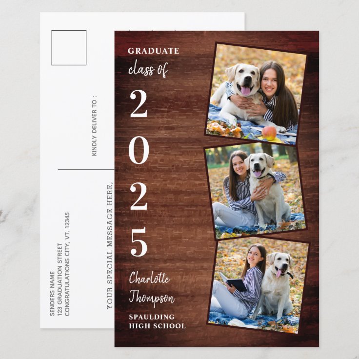 Budget Rustic Wood Photo Graduation Announcement | Zazzle