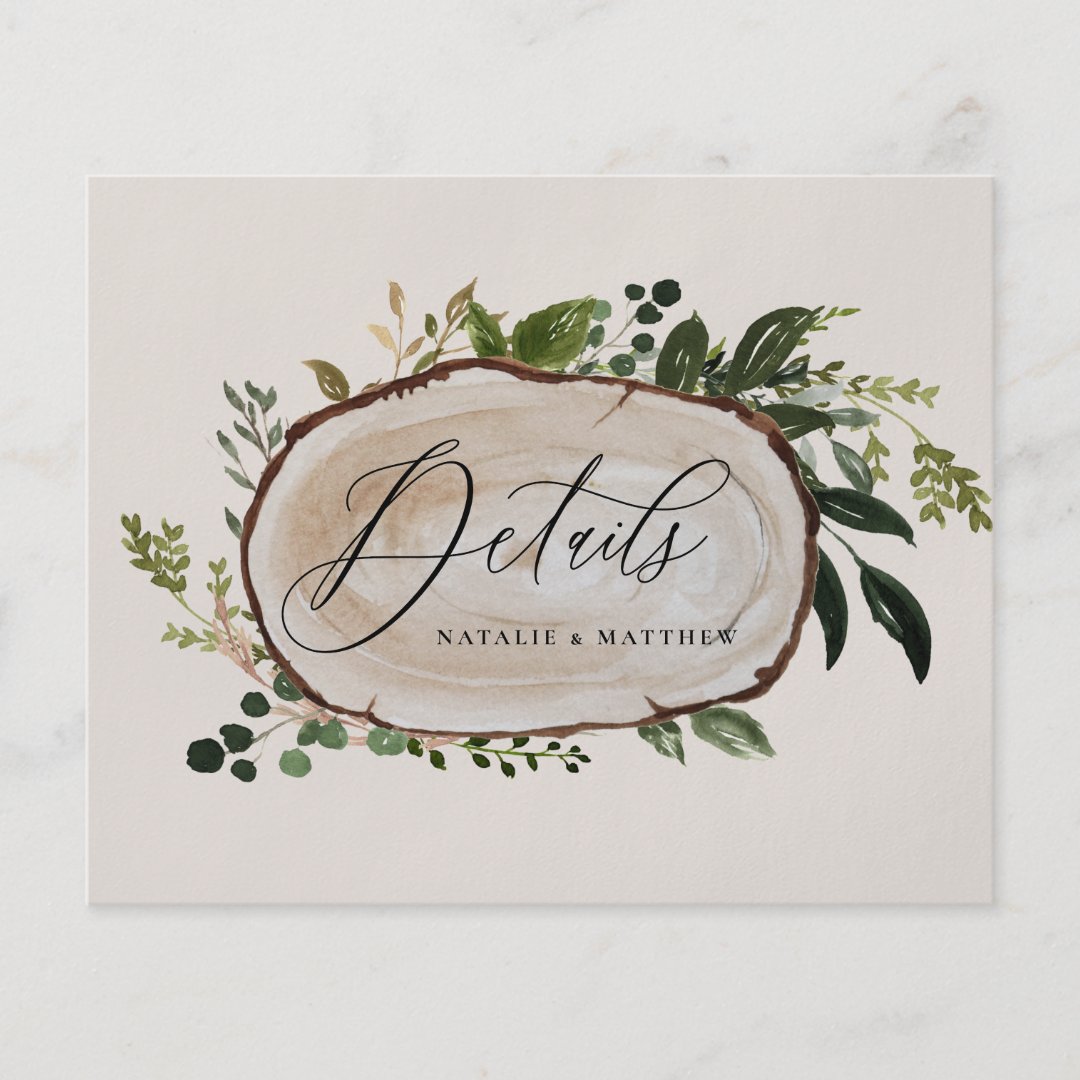 budget Rustic wood slice wedding details Flyer | Zazzle