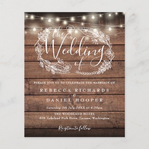 Budget Rustic Wood String Light Wedding Invitation | Zazzle