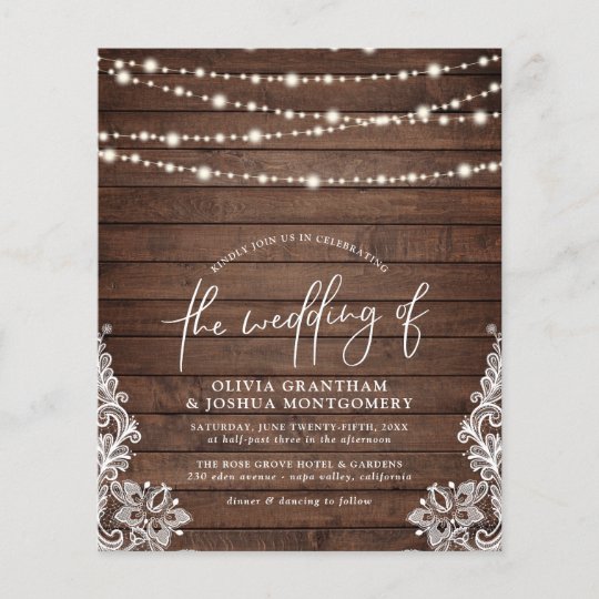 Budget Rustic Wood String Lights & Lace Wedding | Zazzle.com