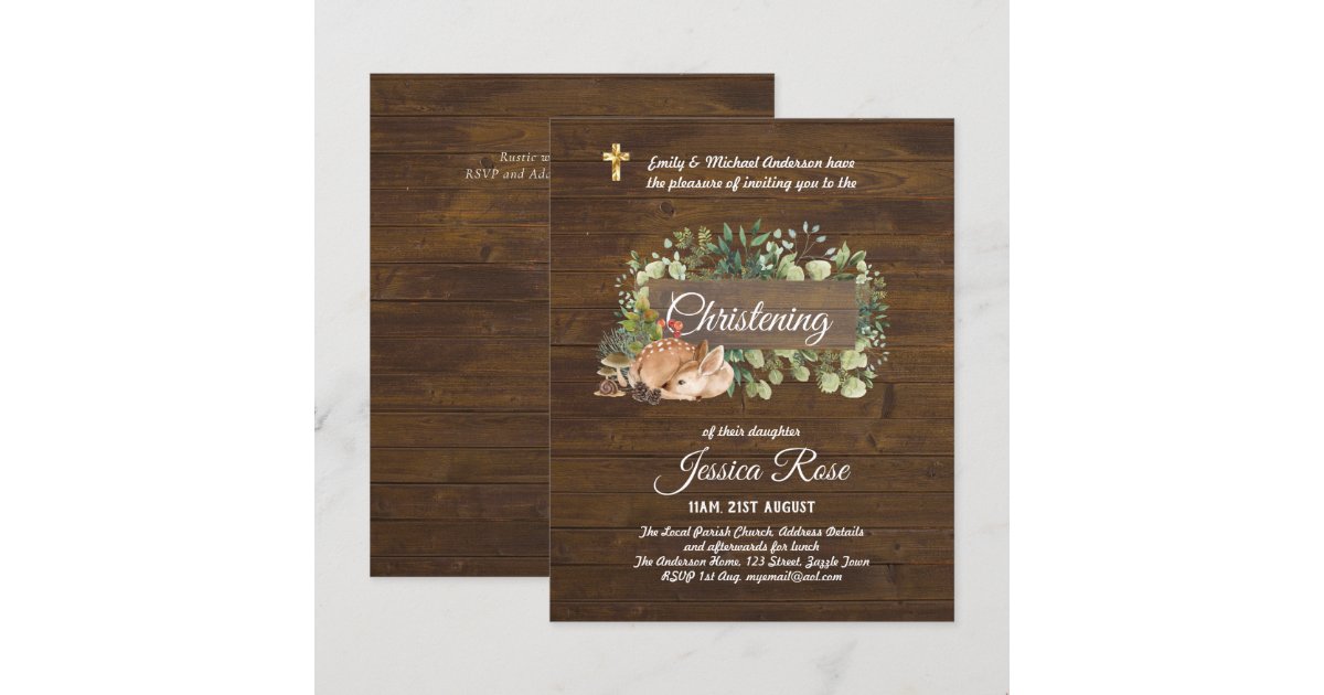 BUDGET Rustic Woodland Christening Invite Baptism | Zazzle