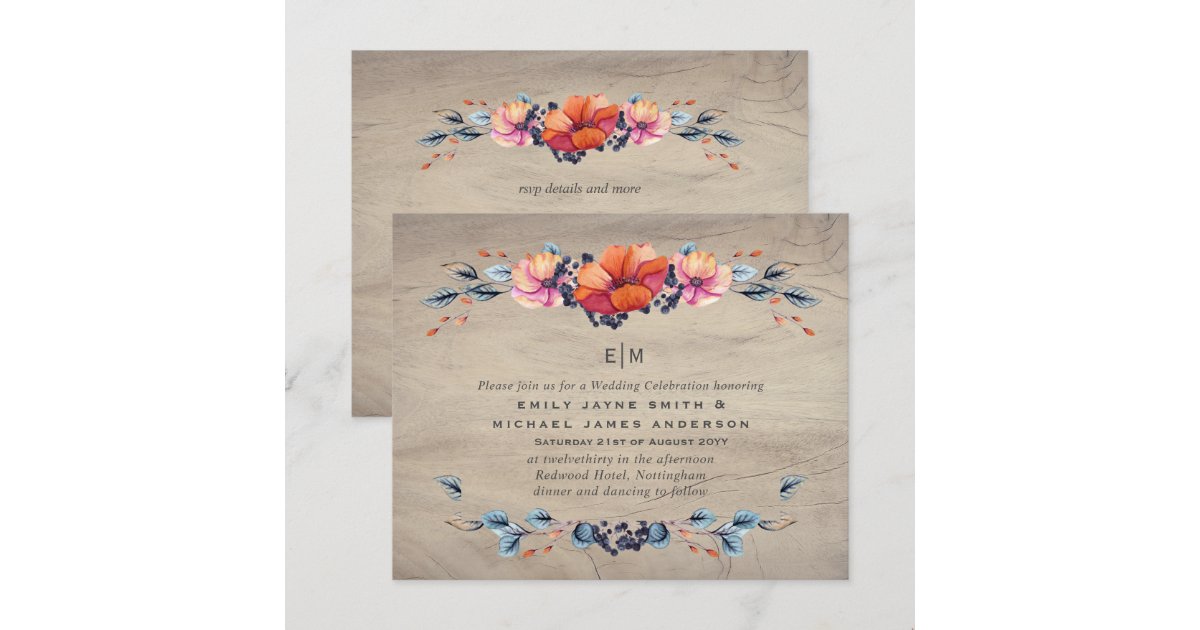 Budget Rustic Woodland Orange Wedding Invites | Zazzle