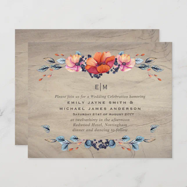 Budget Rustic Woodland Orange Wedding Invites | Zazzle