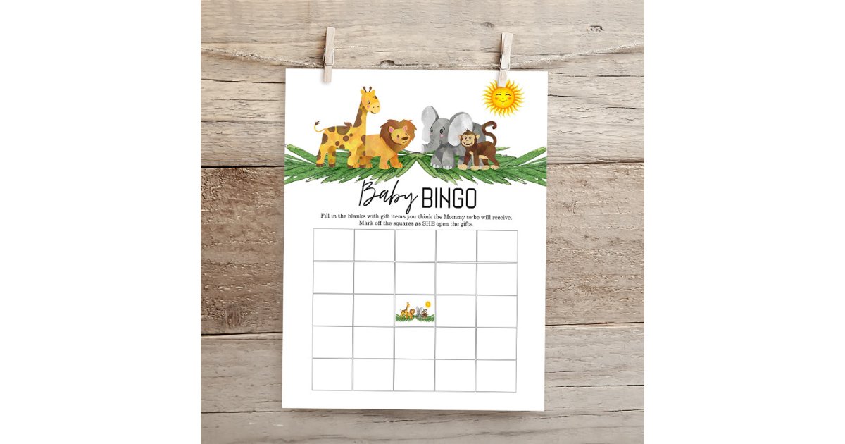 Budget Safari Animals Baby Bingo Baby Shower Game | Zazzle
