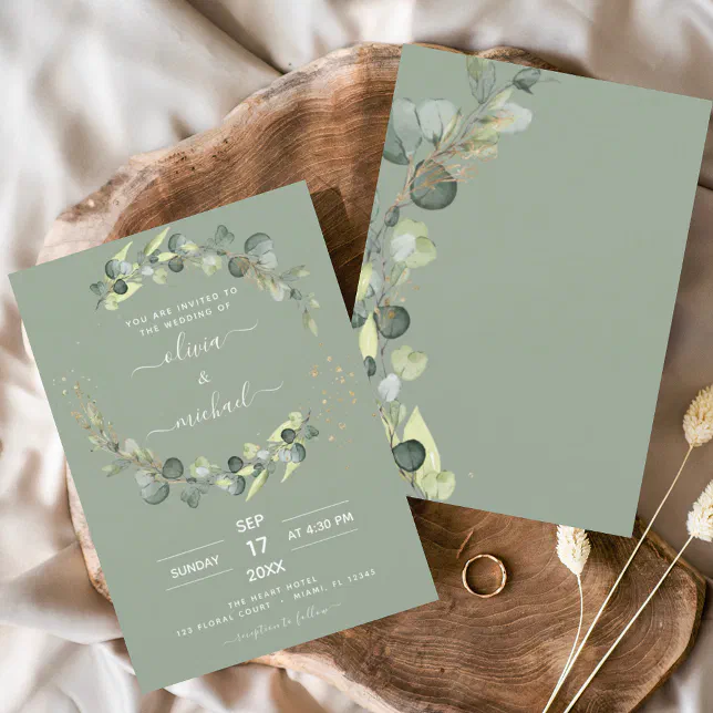 Budget Sage Green Eucalyptus Wedding Invitations | Zazzle