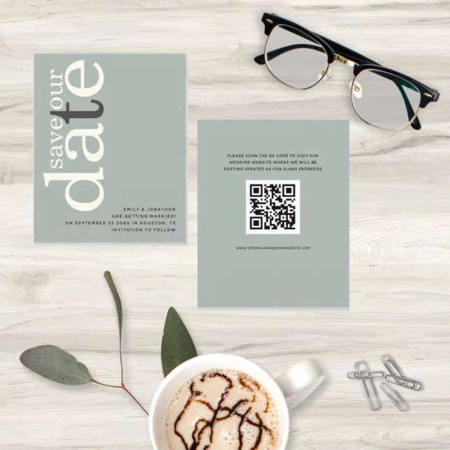 Budget Sage Ivory QR Code Text Save The Date | Zazzle