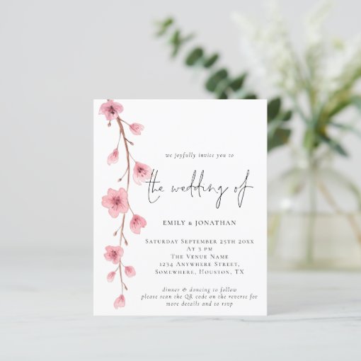 Budget Sakura QR Code Wedding Invitation | Zazzle