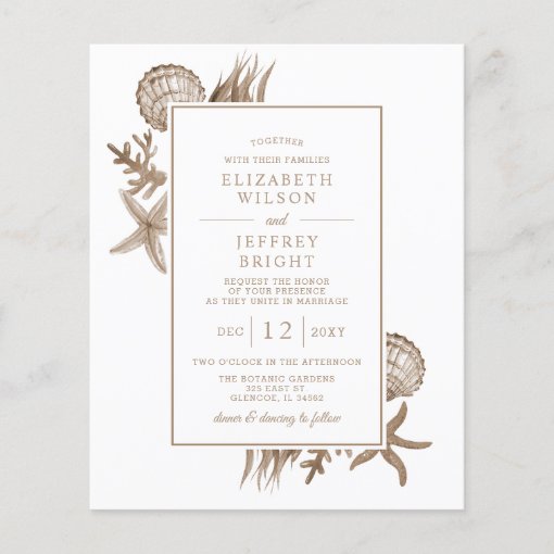 Budget Sandy Seashells Beach Wedding Invitation | Zazzle