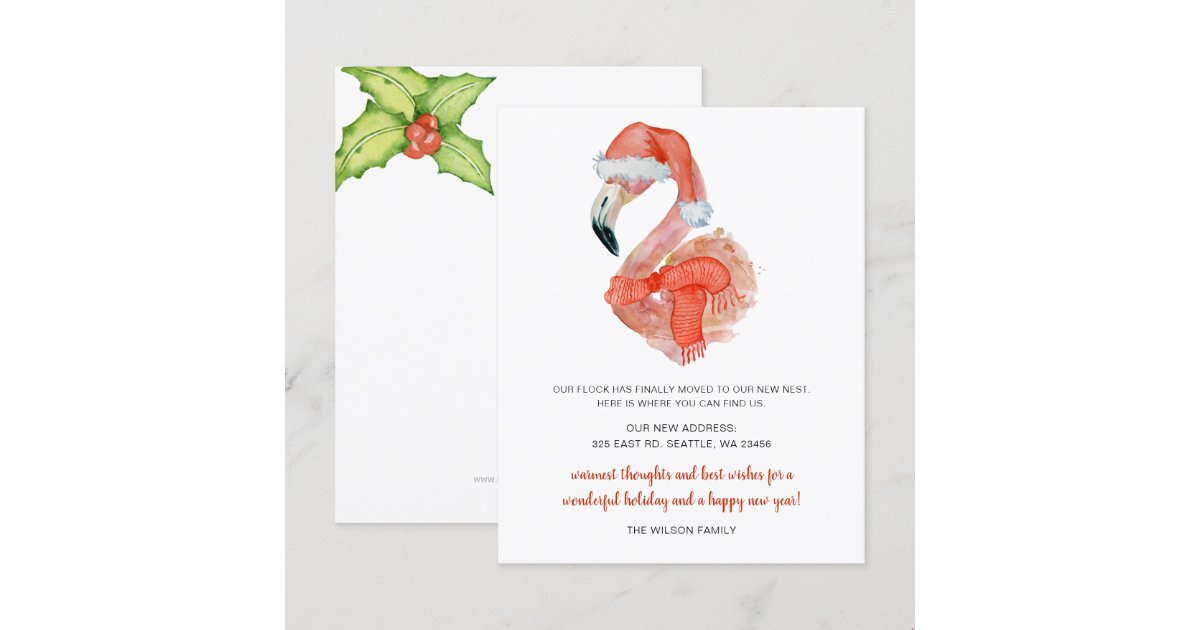 Budget Santa Flamingo We've Moved Holiday Card | Zazzle