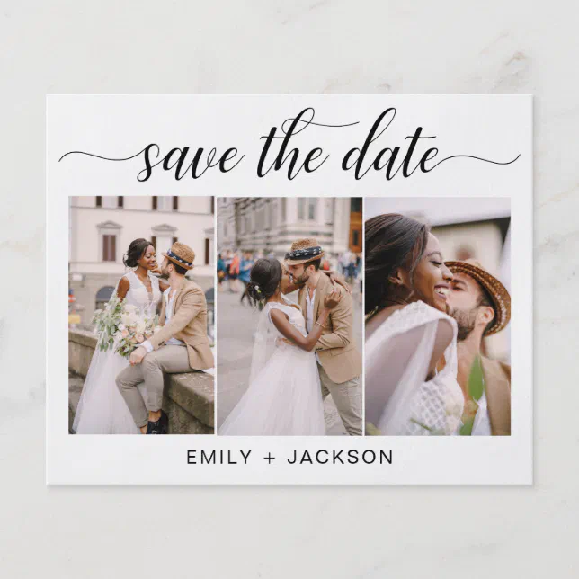 Budget Save the Date 3 Photo Elegant Modern Flyer | Zazzle