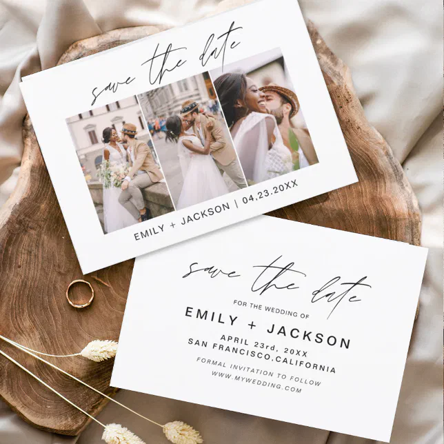 Budget Save the Date 3 Photo Elegant Modern Flyer | Zazzle