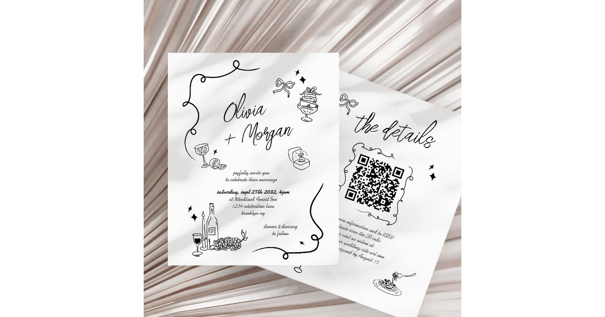 BUDGET Scribble Doodle QR Code Wedding Invitation | Zazzle