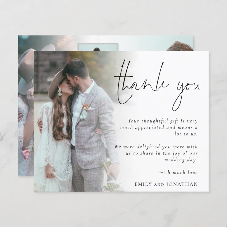 Budget Script 6 Photos Wedding Thank You | Zazzle