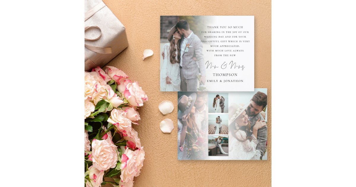 Budget Script 6 Photos Wedding Thank You | Zazzle