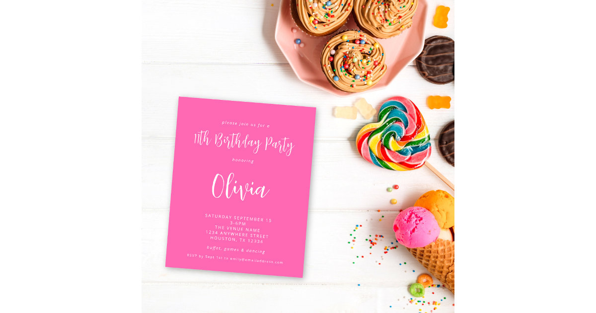 Budget Script Hot Pink 11th Birthday Party | Zazzle