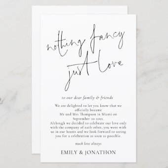 Budget Script Nothing Fancy Just Love Elopement | Zazzle