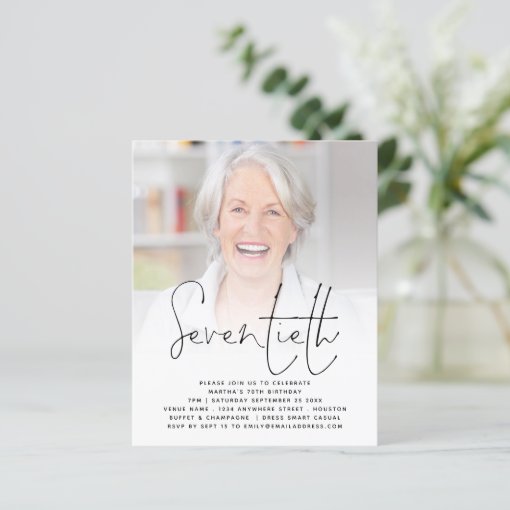 BUDGET Script Photo 70th Birthday Party Invitation | Zazzle