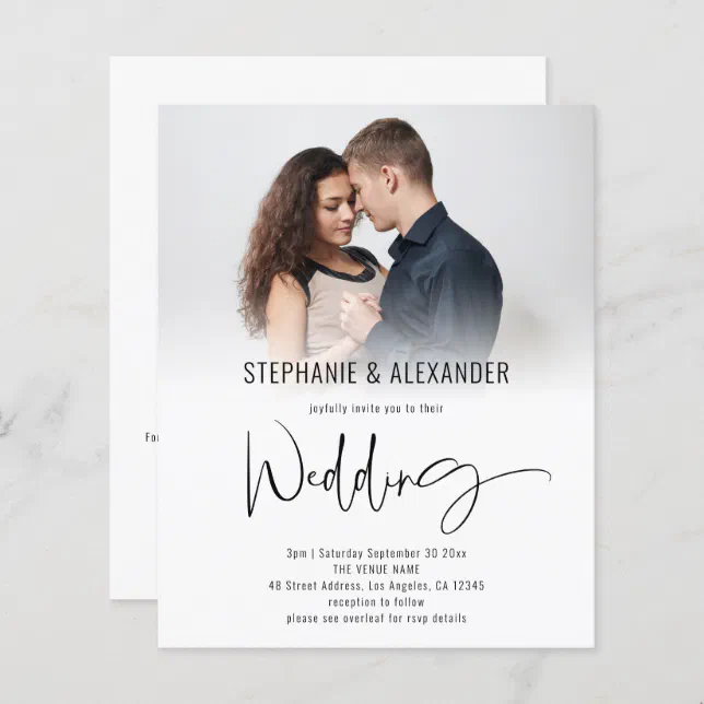 Budget Script QR Code Photo Overlay Wedding Invite | Zazzle
